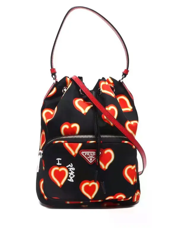 Prada Valentine Heart Duet Shoulder Bag - Black
