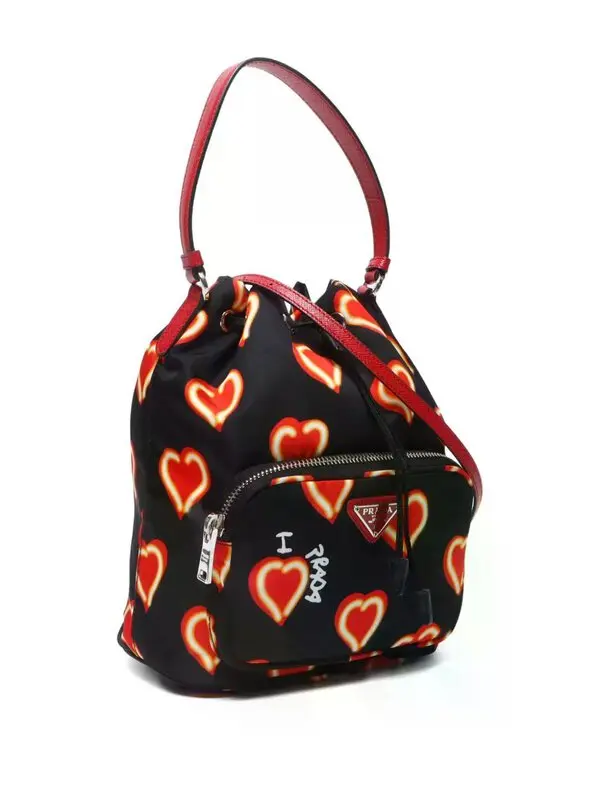 Prada Valentine Heart Duet Shoulder Bag - Black