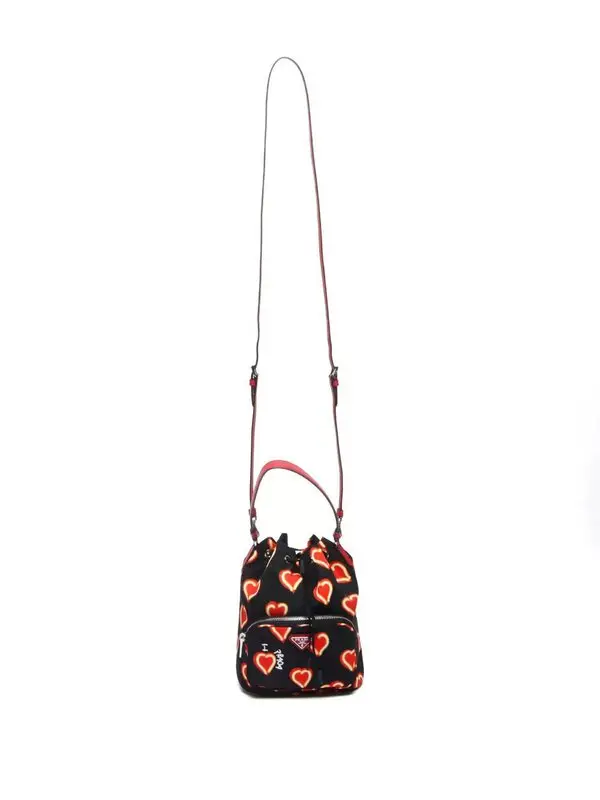 Prada Valentine Heart Duet Shoulder Bag - Black