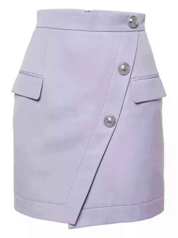 Balmain Asymmetrical Pocket Wool Skirt - Purple