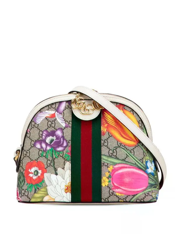 Gucci Small Gg Supreme Flora Ophidia Dome Crossbody Bag - Brown