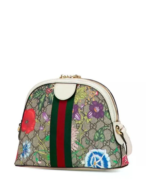 Gucci Small Gg Supreme Flora Ophidia Dome Crossbody Bag - Brown