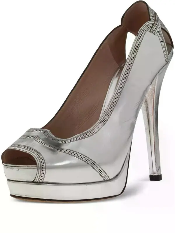 Fendi 60mm Leather Peep-toe Platform Pumps - Metallic