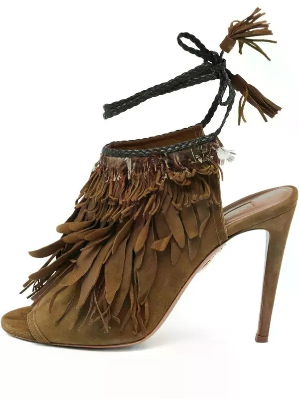 AQUAZZURA 110mm Pocahontas Fringed Sandals - Green