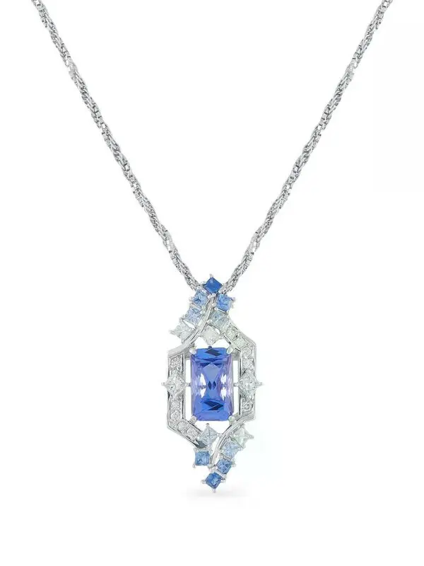 LB EXCLUSIVE Platinum Diamond And Tanzanite Pendant Necklace - Silver