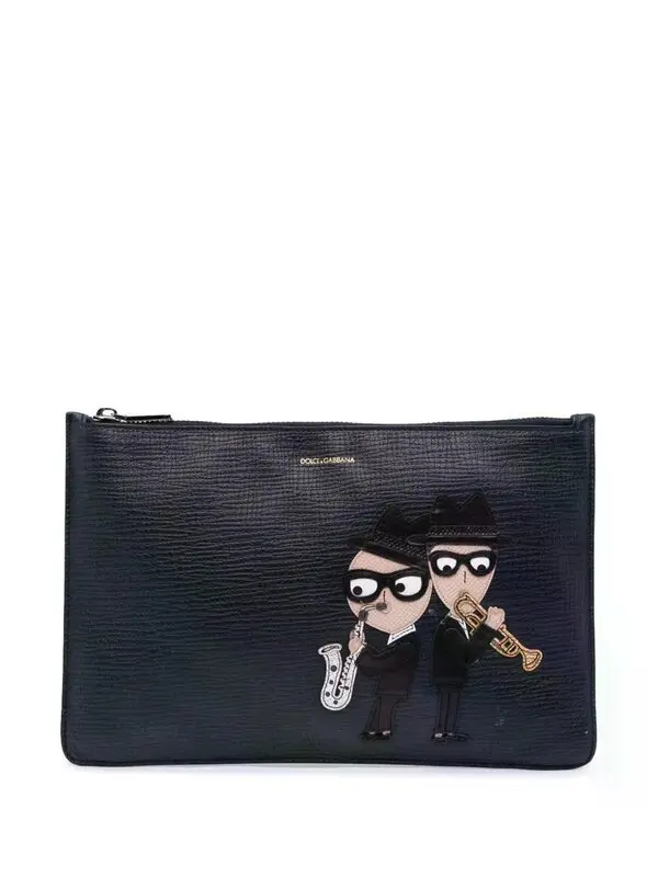 Dolce & Gabbana Leather Dg Family Patch Zip Pouch Clutch Bag