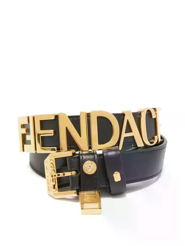 Fendi Fendace Logo Leather Belt - Black