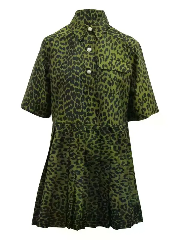 Ganni Leopard-Print Pleated Dress In Green - 24% Off | Editorialist