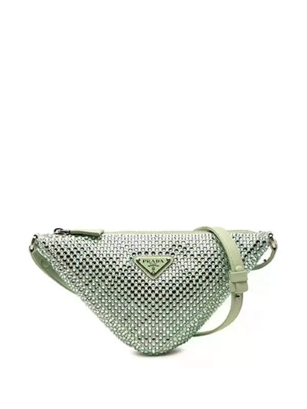 Prada 2013-2025 Satin Crystal Embellished Triangle Pouch Shoulder Bag - Green