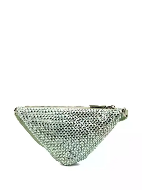 Prada 2013-2025 Satin Crystal Embellished Triangle Pouch Shoulder Bag - Green