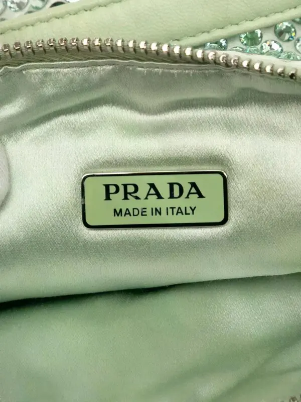 Prada 2013-2025 Satin Crystal Embellished Triangle Pouch Shoulder Bag - Green