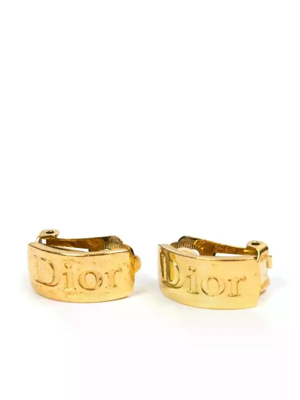 Dior 1990 Logo-engraved Clip-on Earrings - Gold
