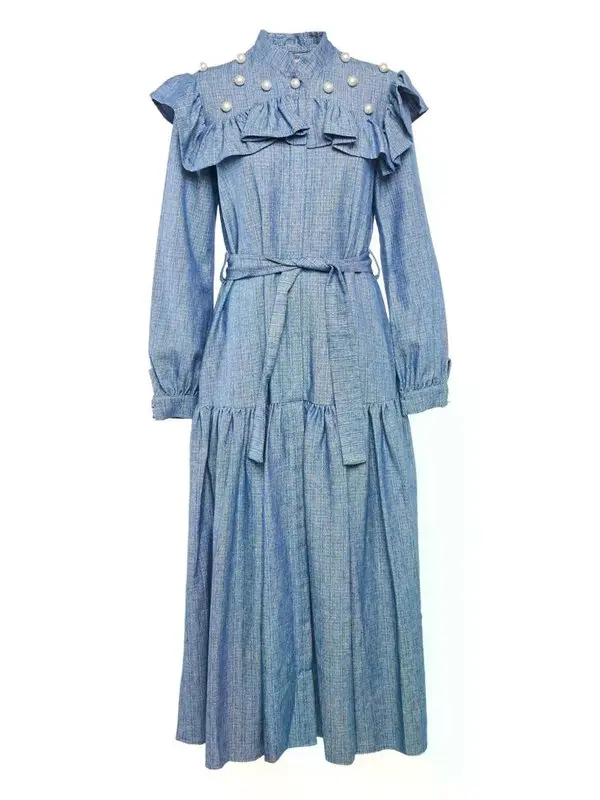 POCA & POCA Pearl-embellished Ruffled Maxi Dress