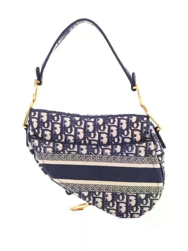 Dior Saddle Handbag Logo Embroidered Oblique Canvas Medium Shoulder Bag - Blue
