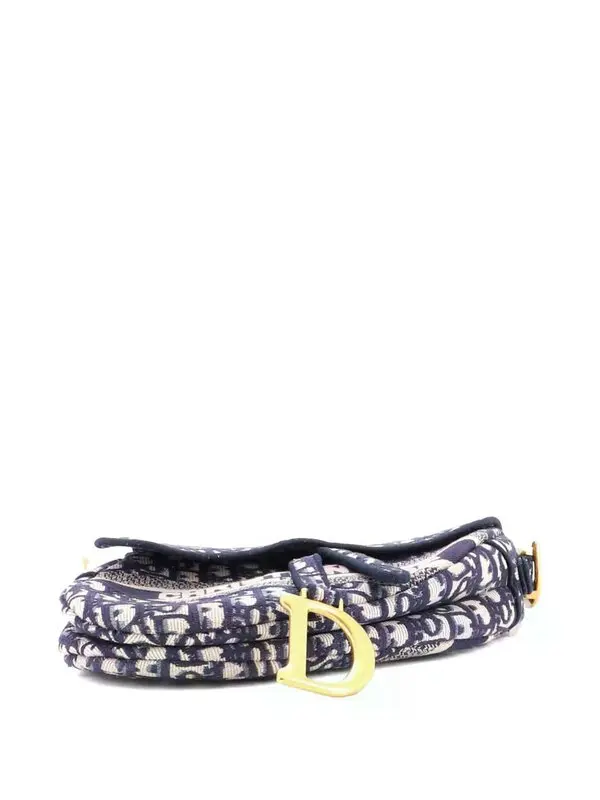 Dior Saddle Handbag Logo Embroidered Oblique Canvas Medium Shoulder Bag - Blue
