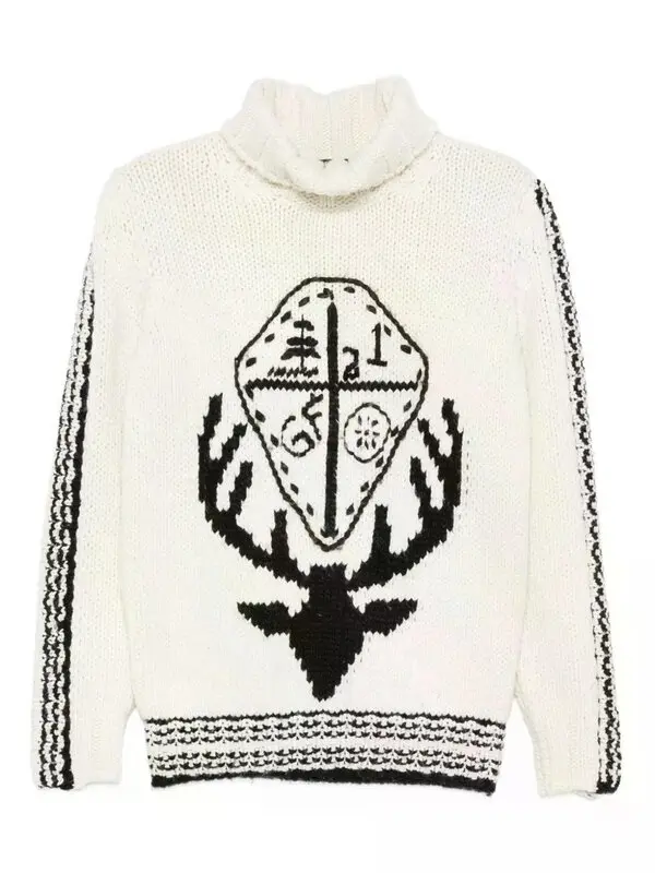 Gianfranco Ferre 1990s Deer-pattern Turtleneck Sweater - White