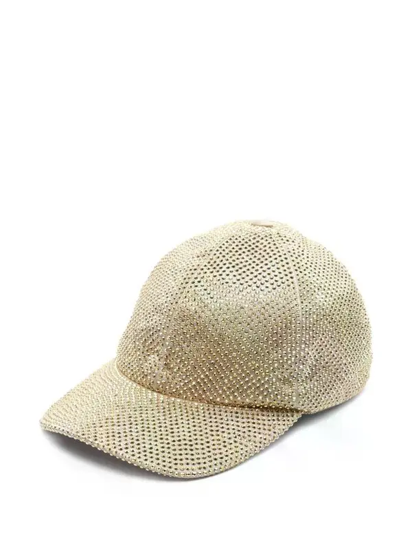 Prada 2020s Triangle Logo Rhinestone Cap - Gold