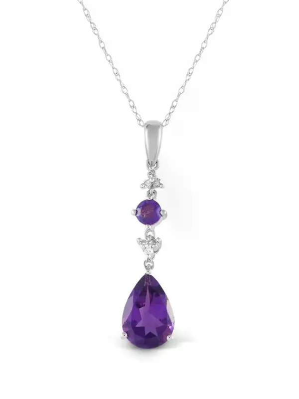 LB EXCLUSIVE 14kt White Gold Diamond And Amethyst Pendant Necklace - Silver