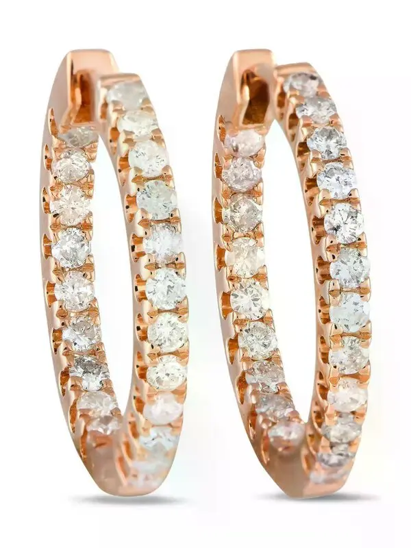 LB EXCLUSIVE 14k Rose Gold Diamond Hoop Earrings - Pink