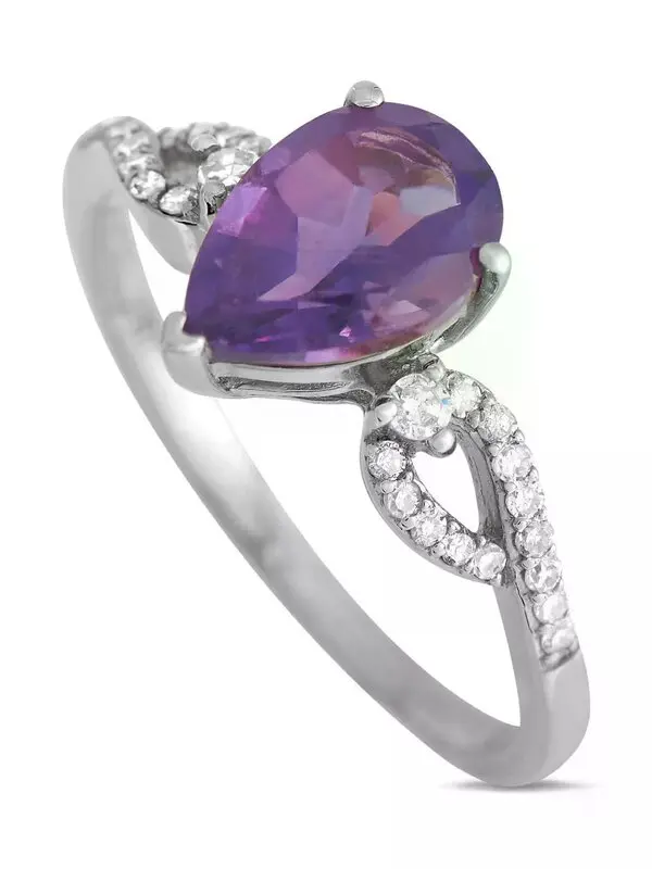 LB EXCLUSIVE 14k White Gold Diamond And Amethyst Ring - Silver