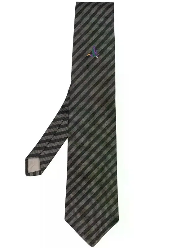 Versace 1970s Embroidered-mallard Silk Tie - Grey