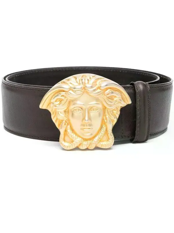 Versace 1990s Medusa Head Buckle Belt - Brown