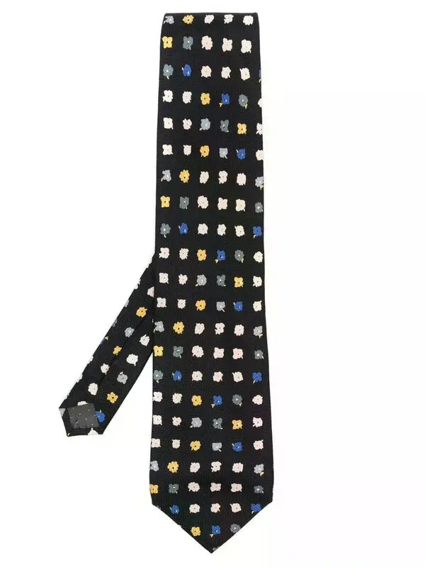 Versace 2000s Floral-print Silk Necktie - Black