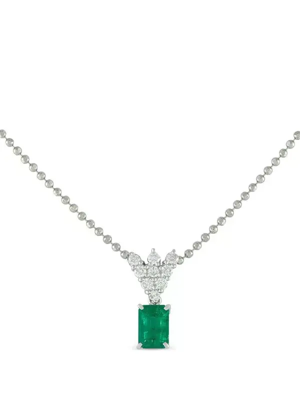 LB EXCLUSIVE Platinum Emerald And Diamond Pendant Necklace - Silver