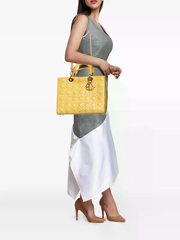 Dior Lady Quilted Leather Tote - Yellow
