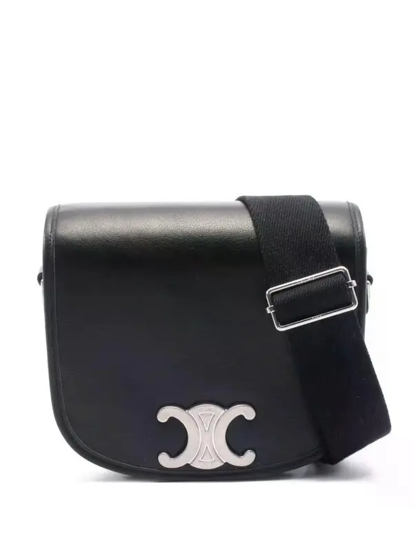 Celine Triomphe Leather Crossbody Bag - Black