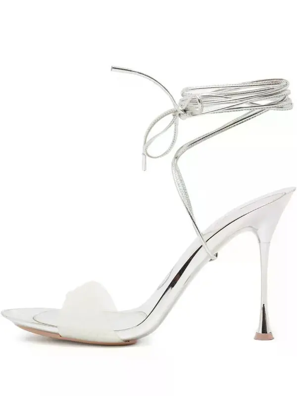 GIANVITO ROSSI Metallic Leather Stiletto Sandals - Silver