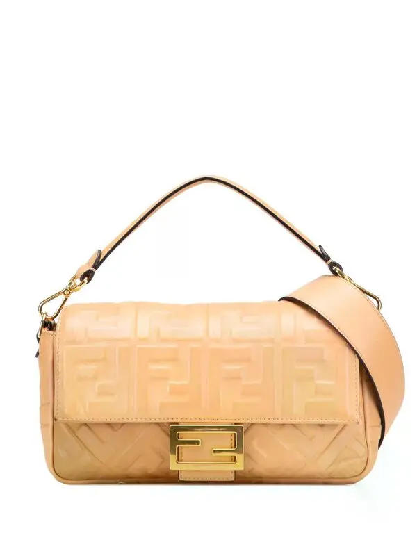 Fendi Zucca Embossed Leather Baguette - Brown