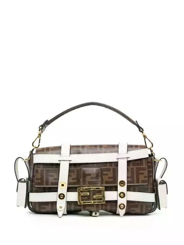 Fendi 2010-2024 Zucca Glazed Fabric Cage Baguette Satchel - Brown