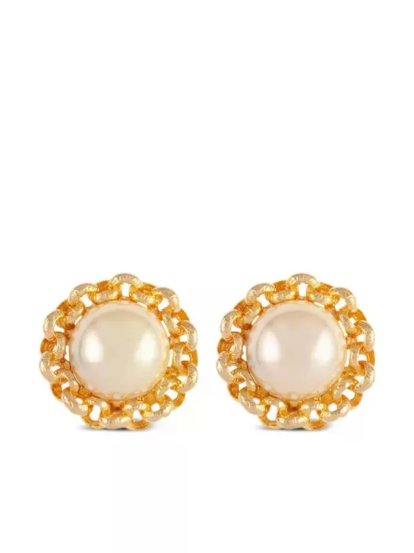 SUSAN CAPLAN 1990s Faux-pearl Clip-on Earrings - Gold