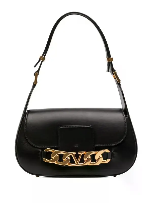 Valentino Garavani Medium Leather Vlogo Chain Shoulder Bag - Black