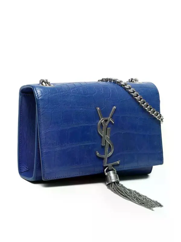 Saint Laurent Kate Crocodile-effect Chain Shoulder Bag - Blue