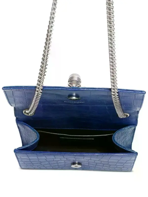 Saint Laurent Kate Crocodile-effect Chain Shoulder Bag - Blue