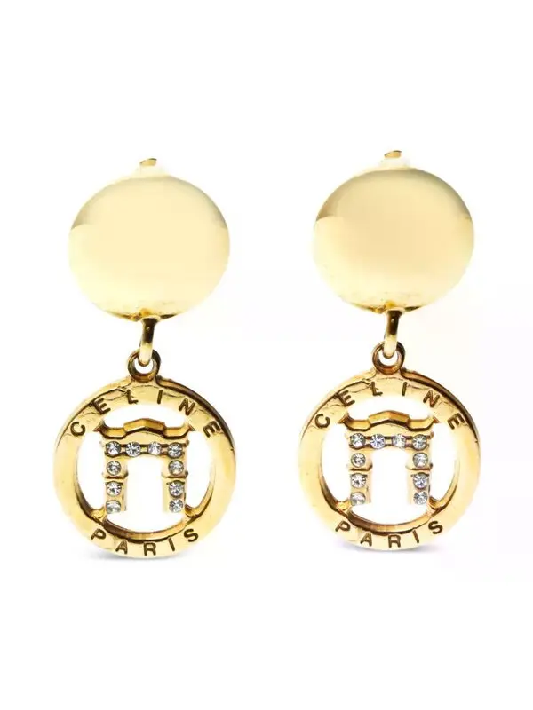Celine 1980-1990 Triumphal Arch Clip-on Earrings - Gold