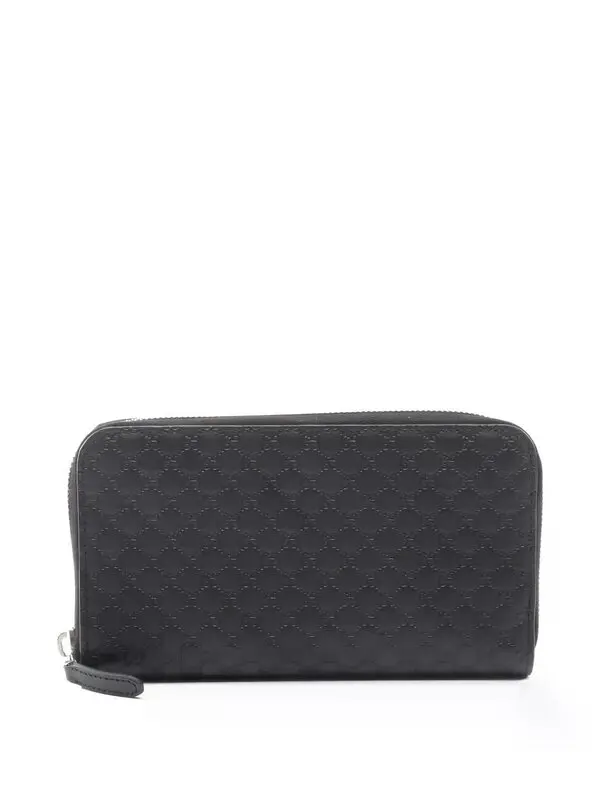 Gucci 2010s Micro Guccissima Zipper Leather Wallet - Black