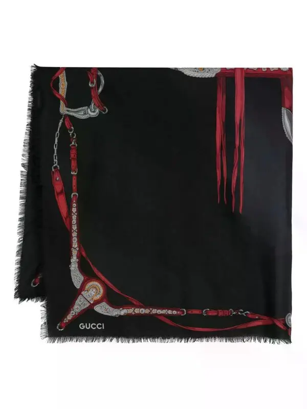 Gucci 1970s Saddle-print Wool Scarf - Black