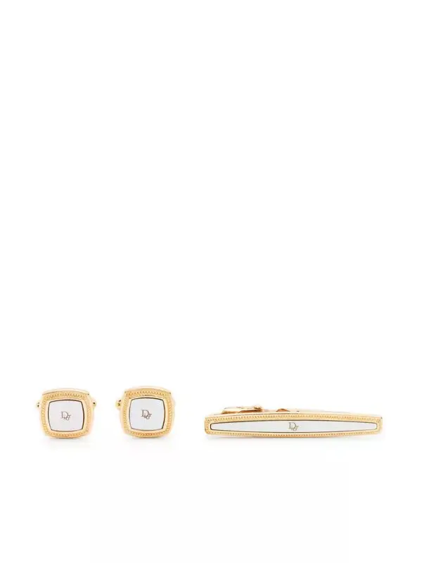 Dior 1980s Logo-print Tie Clip And Cufflinks Set - Gold