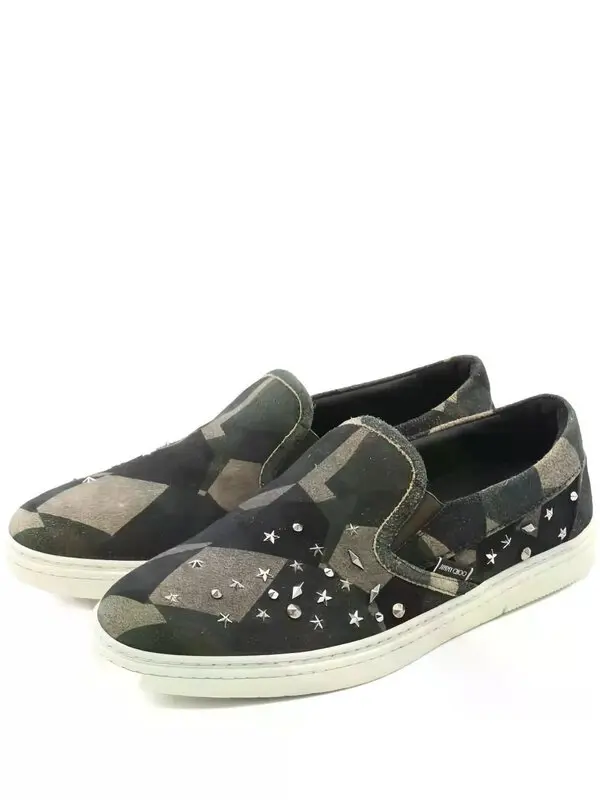 JIMMY CHOO Camouflage Studded Slip-ons - Green