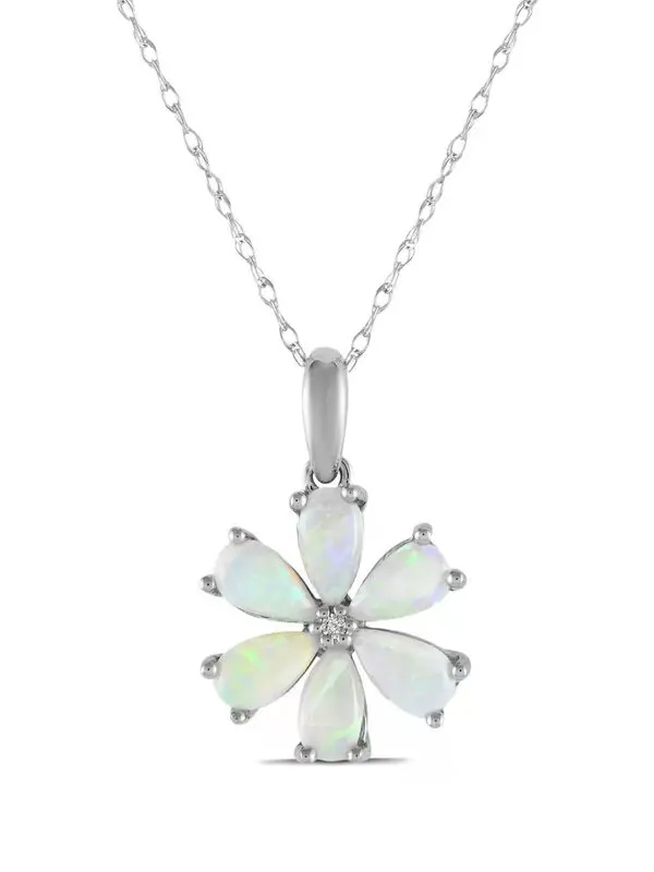 LB EXCLUSIVE 14kt White Gold Diamond And Opal Flower Pendant Necklace - Silver