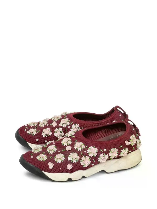 Dior 2014 Mesh Flower-embellishment Sneakers - Red