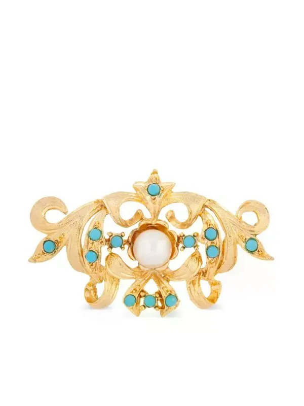 SUSAN CAPLAN 1980s Faux-pearl Embellished Brooch - Gold