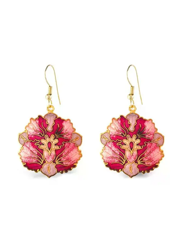 SUSAN CAPLAN 1980s Cloisonné Floral Earrings - Gold