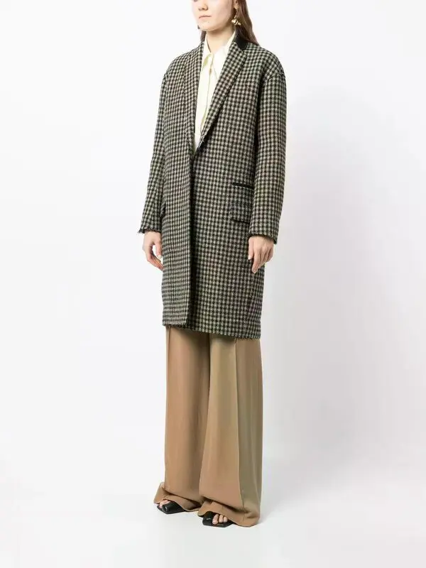 Celine Houndstooth Wool Midi Coat With Leather Lapel