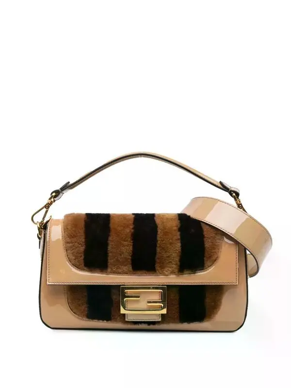 Fendi 2010-2024 Shearling Pequin Baguette Satchel - Brown
