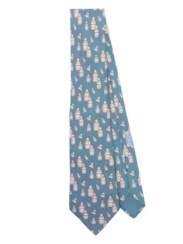 Hermès 2000s Printed Neck Tie - Blue