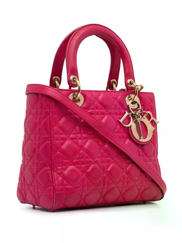 Dior 2014 Medium Lambskin Cannage Lady Satchel - Pink